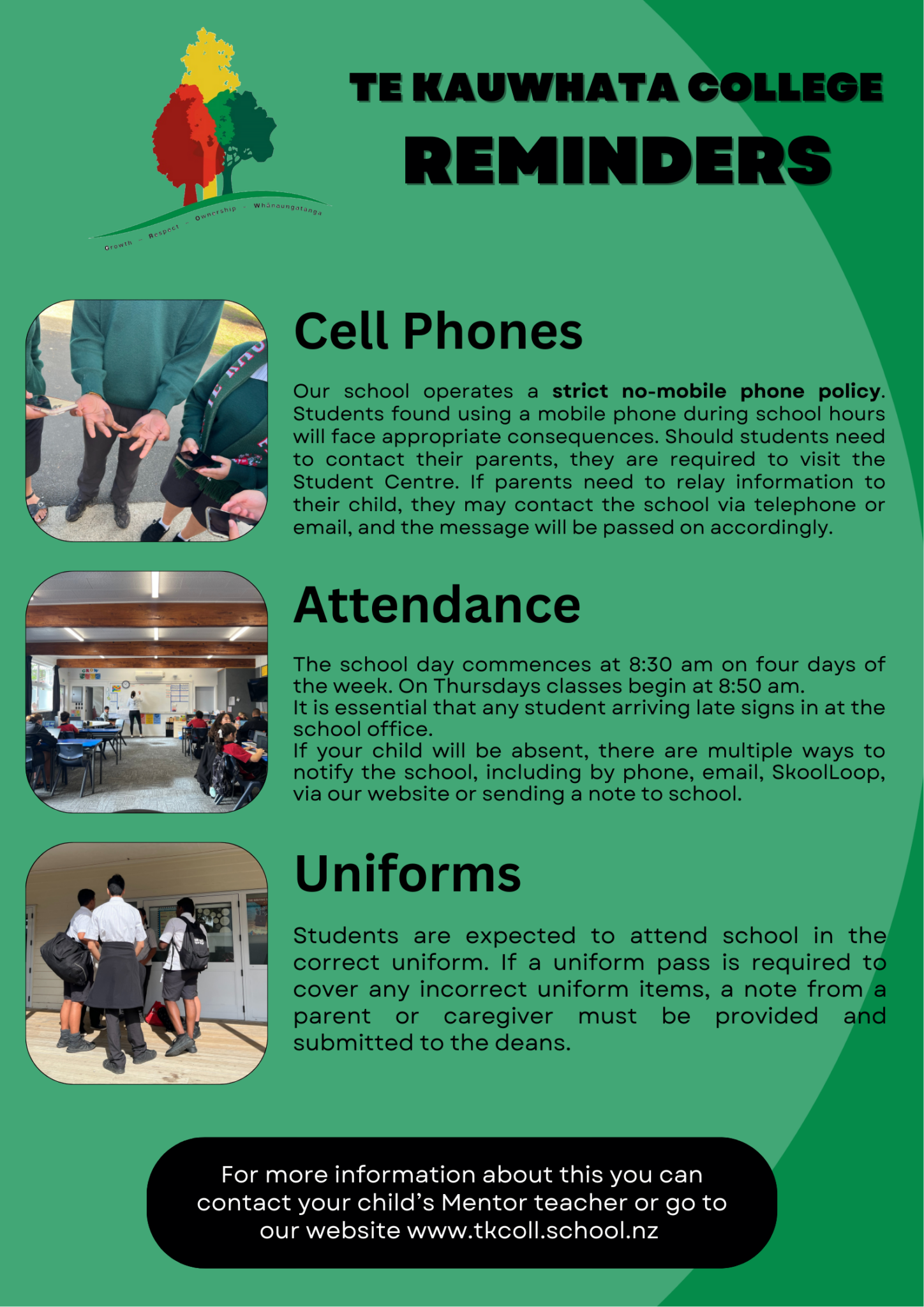 Important Reminders - Te Kauwhata College